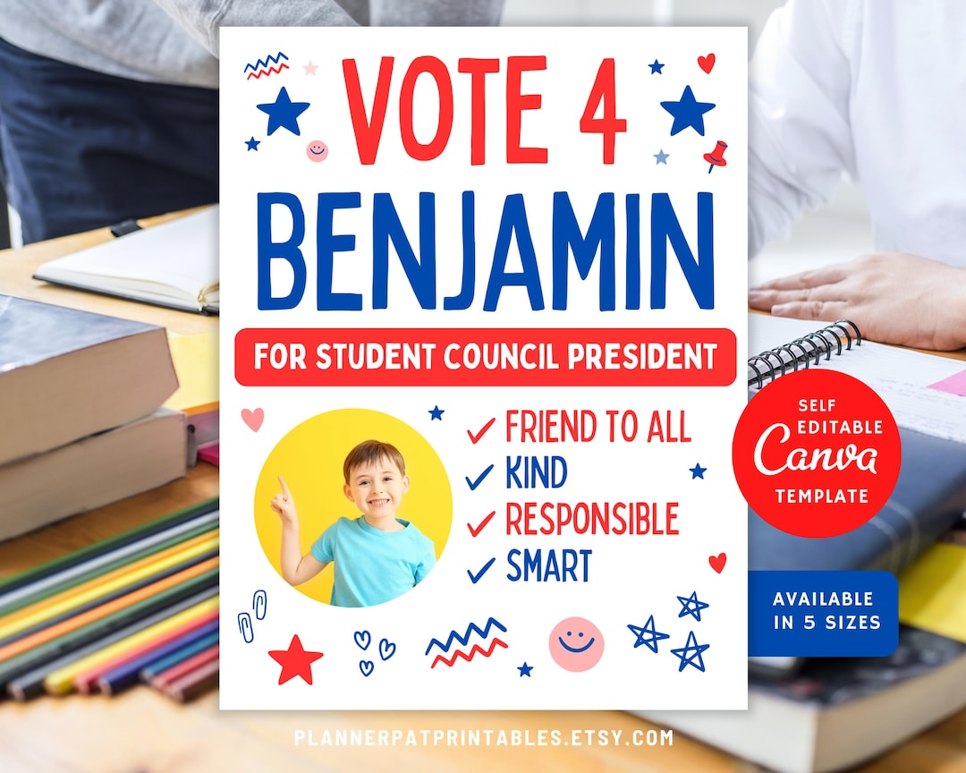 Boy Themed Class Election Flyer Template: Canva Student Vote Poster ...