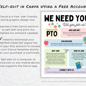 Editable PTA About Us Flyer Template | PTO Who We Are Printable | Canva ...