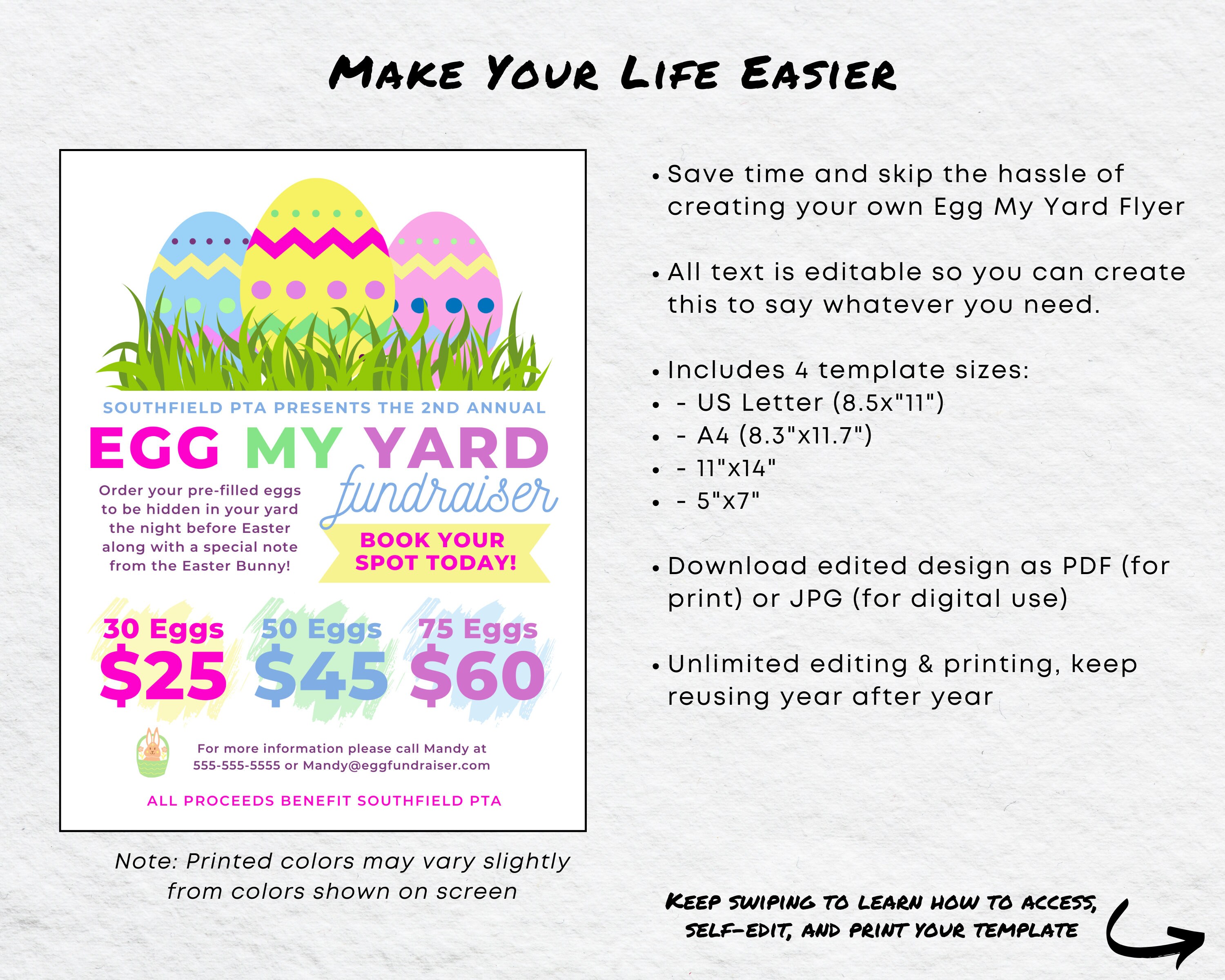 Editable Egg My Yard Flyer: Easter Fundraiser Invite (canva, Digital ...