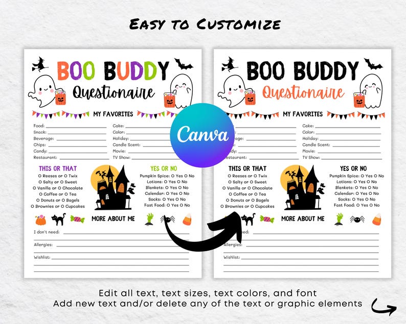 Halloween Boo Buddies Questionnaire, Gift Exchange Favorites Survey PDF ...