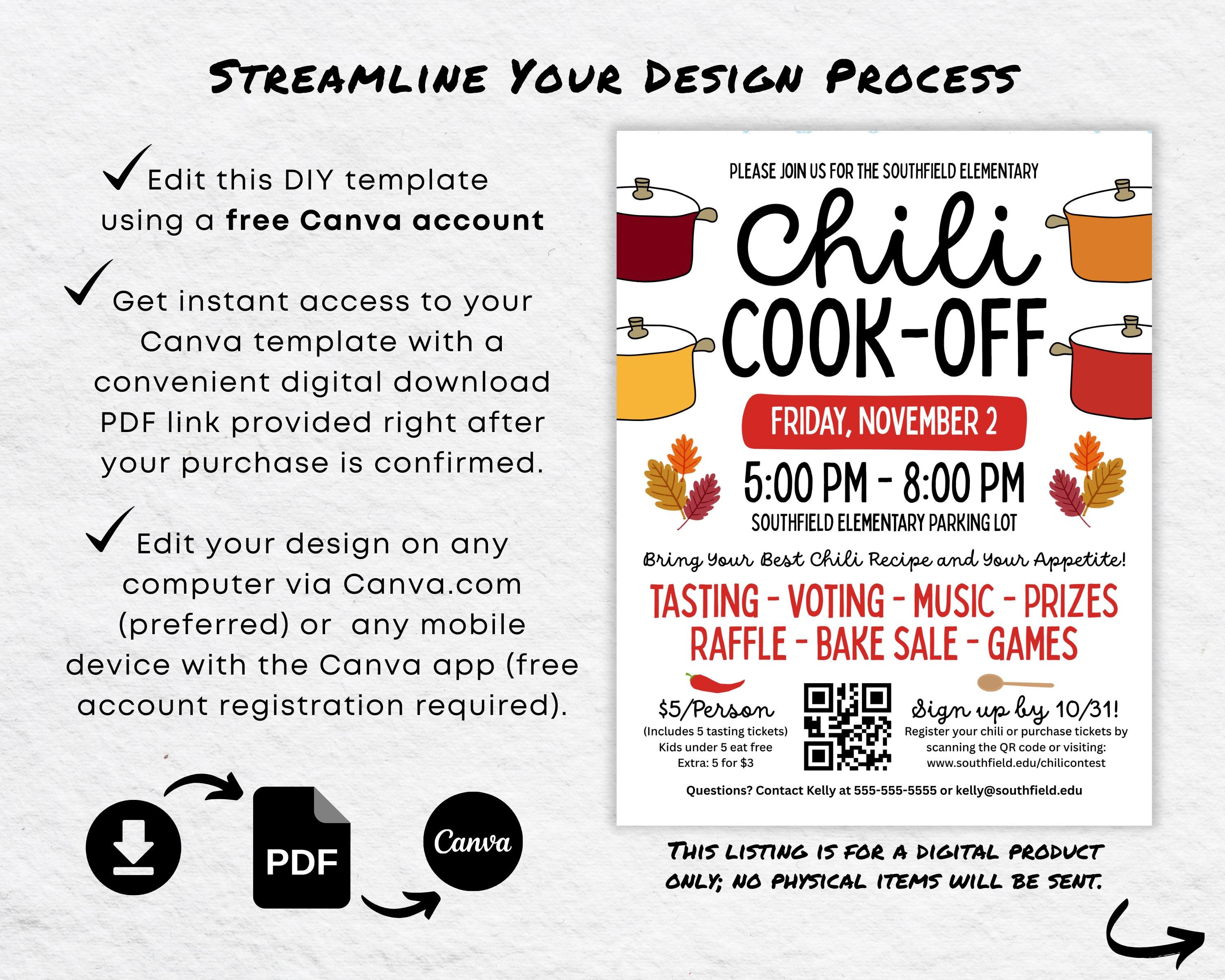 Editable Fall Chili Cook off Flyer: Editable Canva Template (digital ...