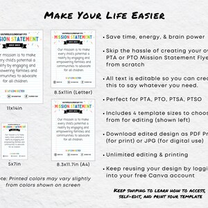 PTA PTO Mission Statement Editable Sign | Canva Template for School ...