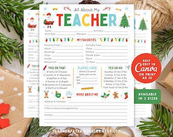My Teacher's Favorite Things Questionnaire | Printable | Digital ...