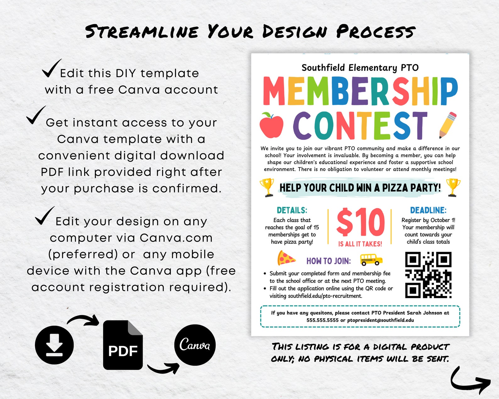 PTO Membership Contest Flyer Template: Editable Canva PTA Recruitment ...