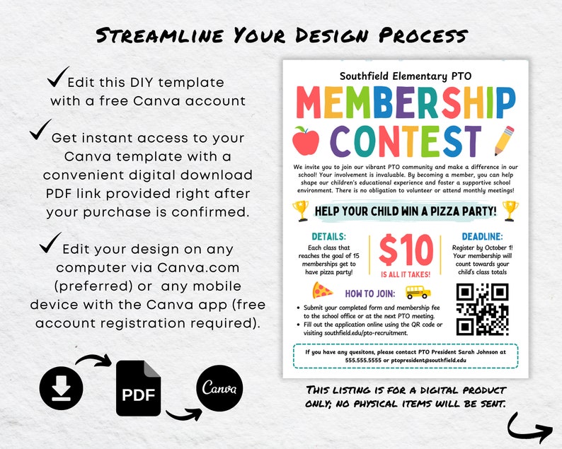 PTO Membership Contest Flyer Template: Editable Canva PTA Recruitment ...