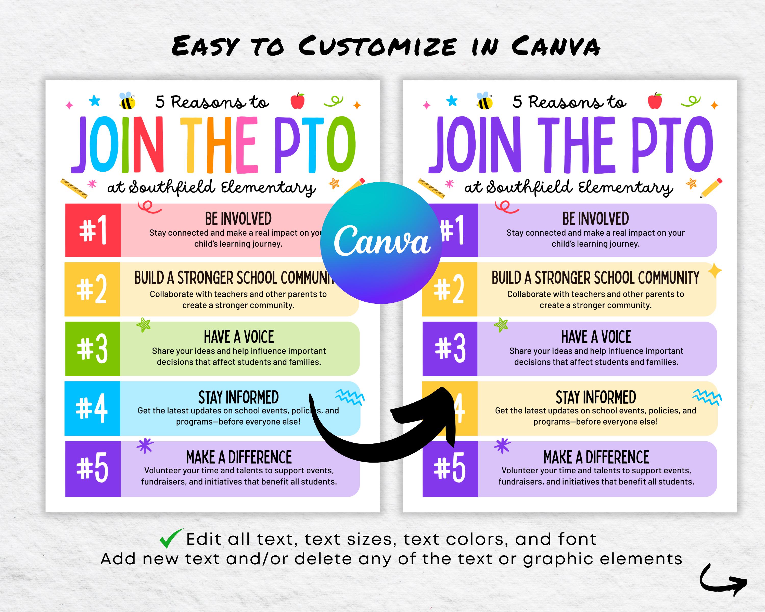 Editable PTA PTO Recruitment Flyer Template: Why Join Us (canva ...