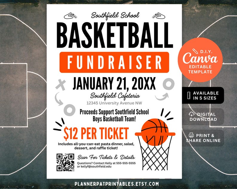 Editable Basketball Fundraiser Flyer | Sports Fundraising Template ...
