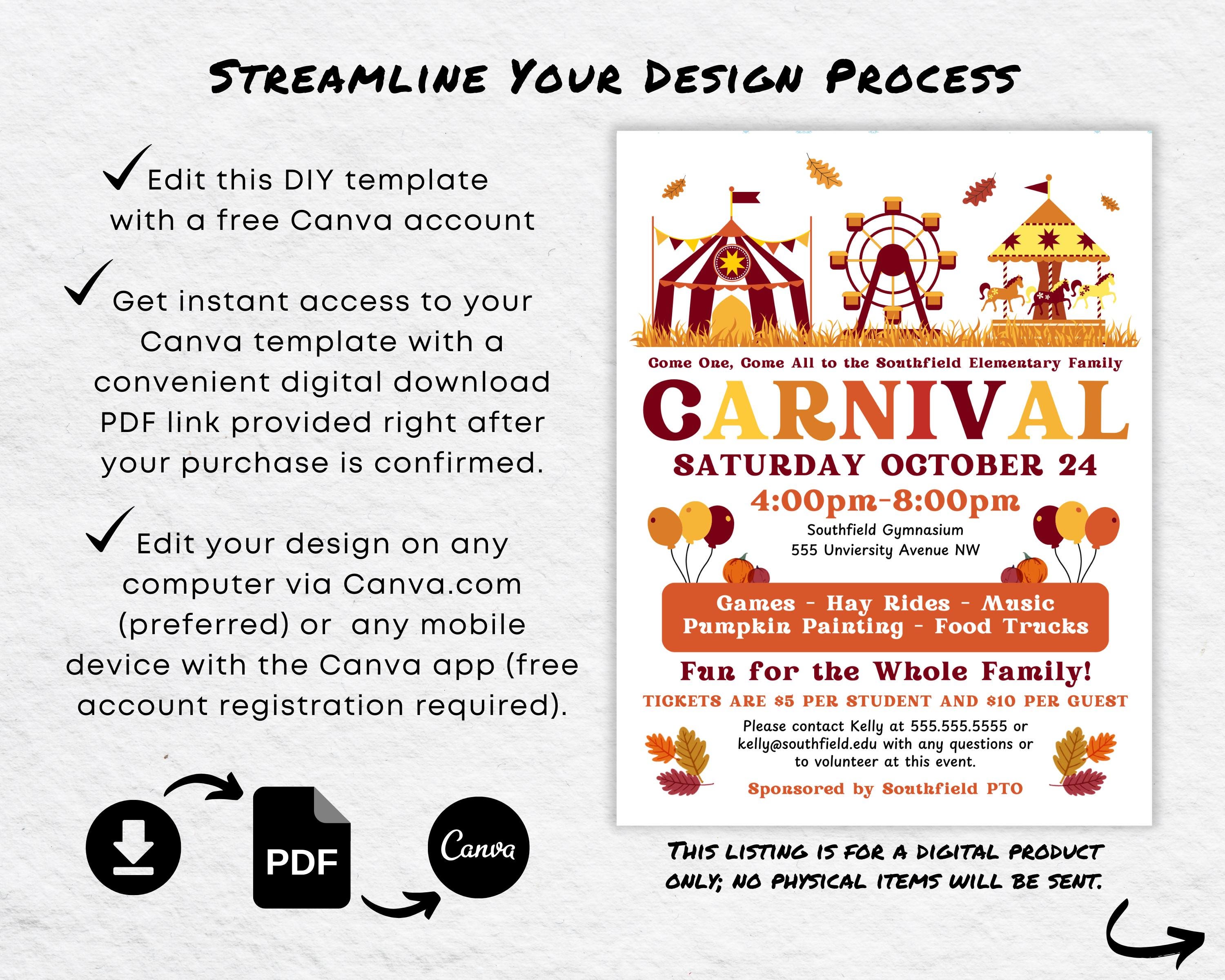 Editable Fall Carnival Flyer: Autumn Festival Invitation (canva ...