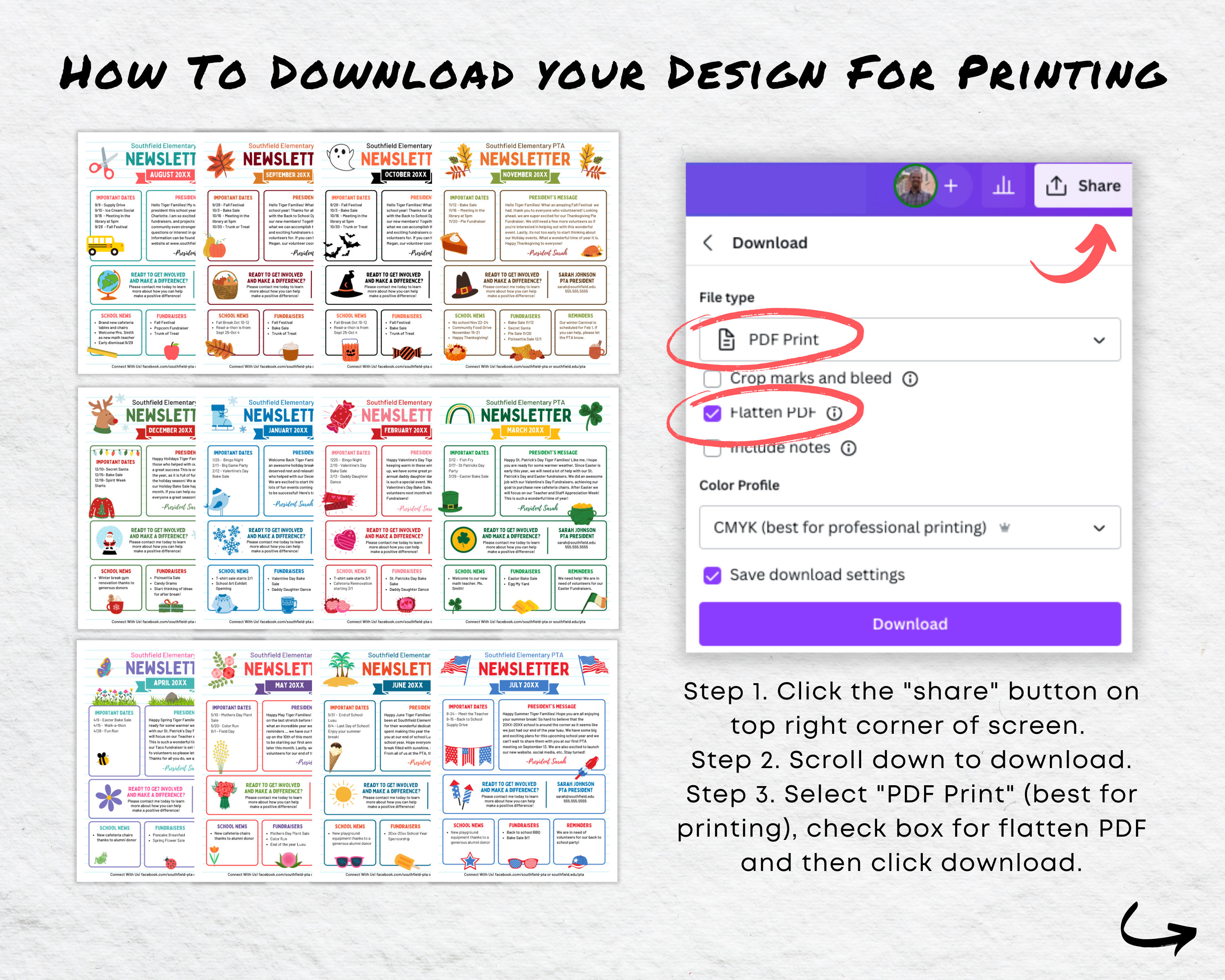 Editable PTA PTO Newsletter Bundle | 12 School Communication Canva ...