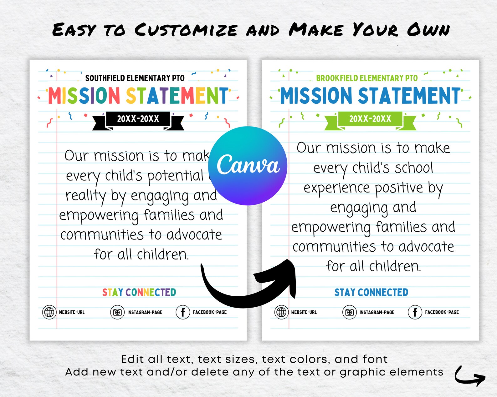 PTA PTO Mission Statement Editable Sign | Canva Template for School ...