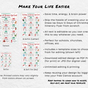 12 Days of Christmas Dress up Days Itinerary Flyer: Editable Canva ...