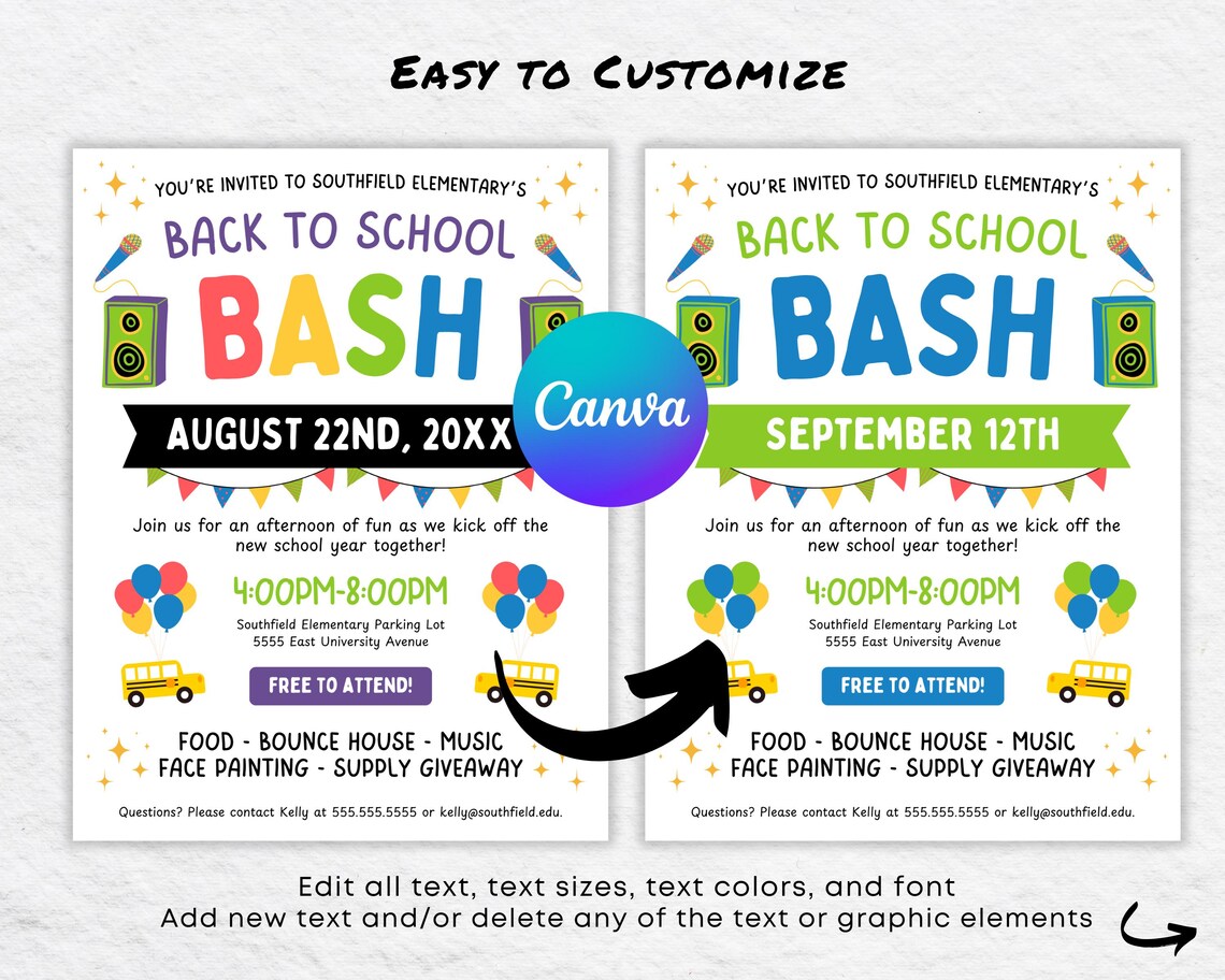 Back to School Bash Flyer Template: Editable Canva Invitation (digital ...