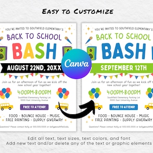 Back to School Bash Flyer Template: Editable Canva Invitation (digital ...