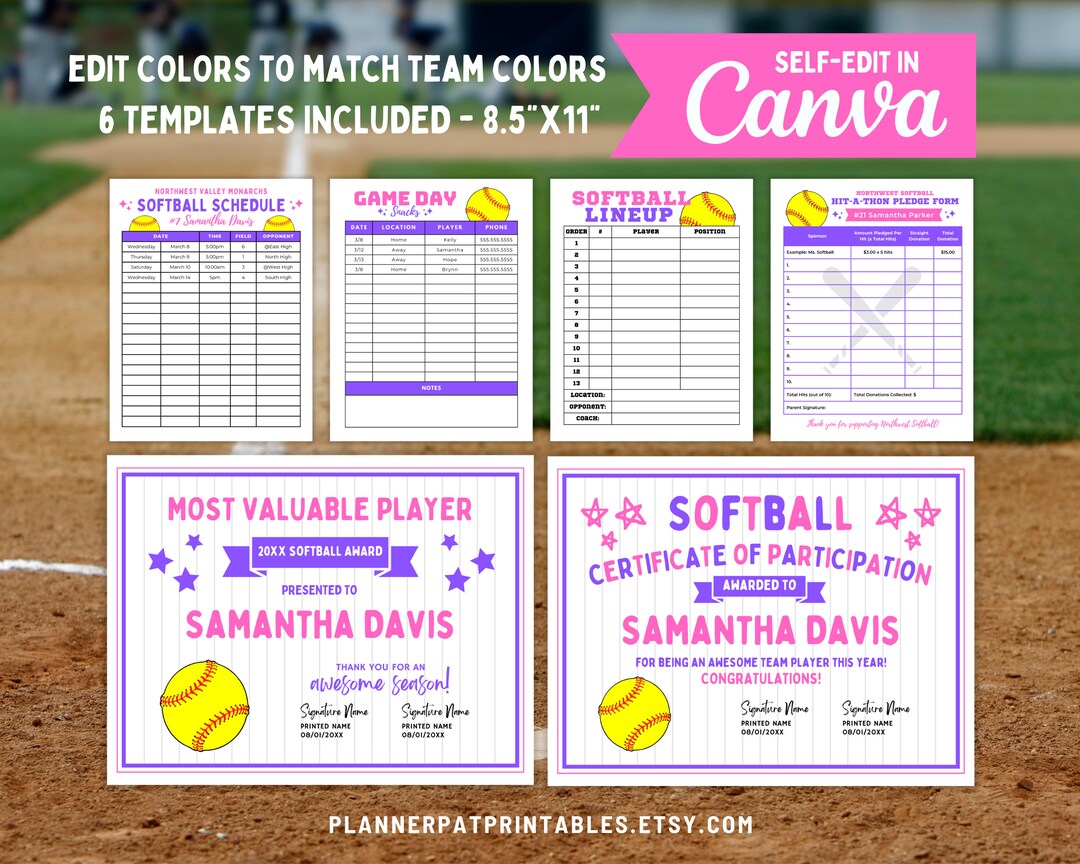 Editable Softball Template Bundle Includes Snack & Game Schedules ...