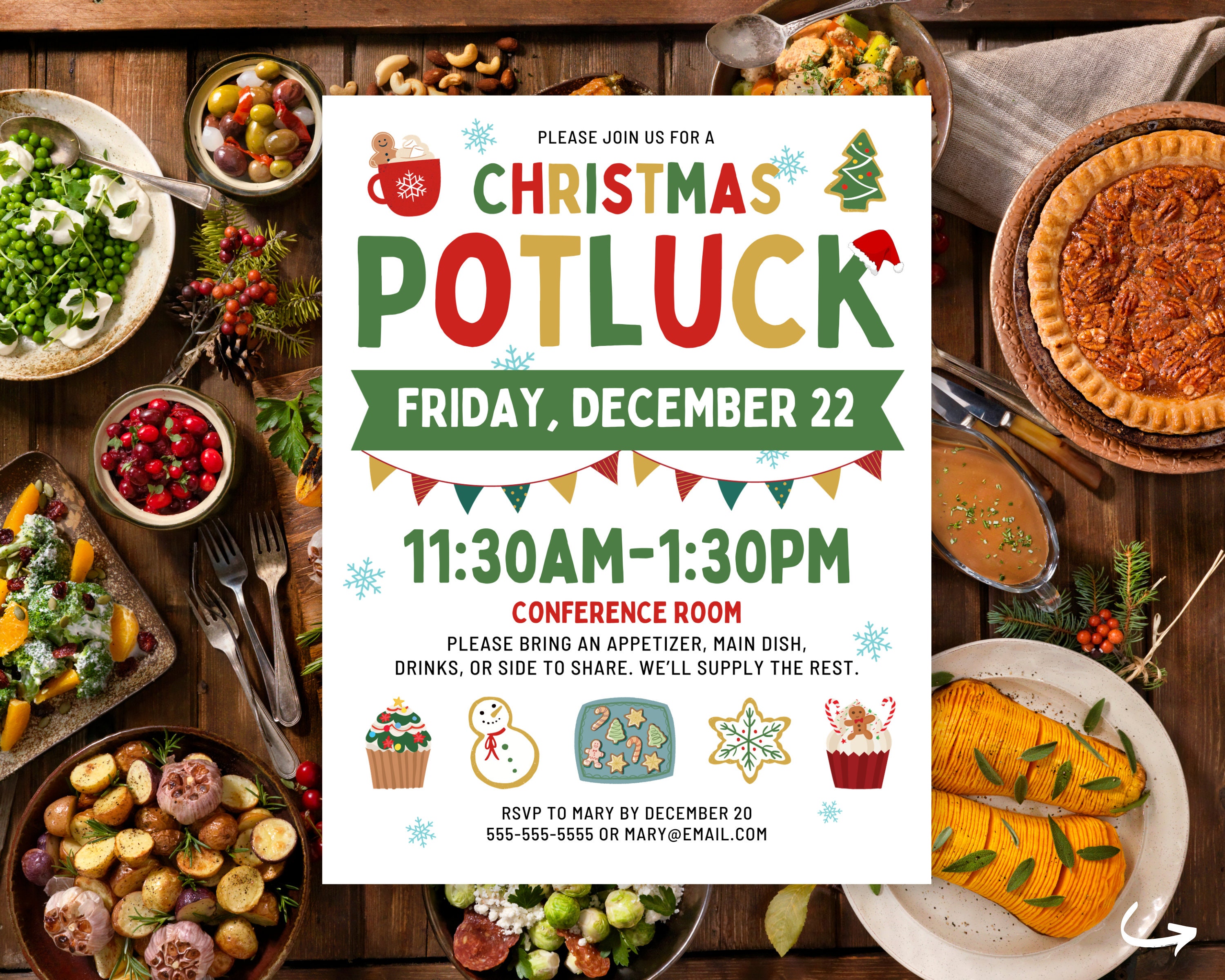 Editable Christmas Potluck Flyer Template, Holiday Party Invite, Canva ...