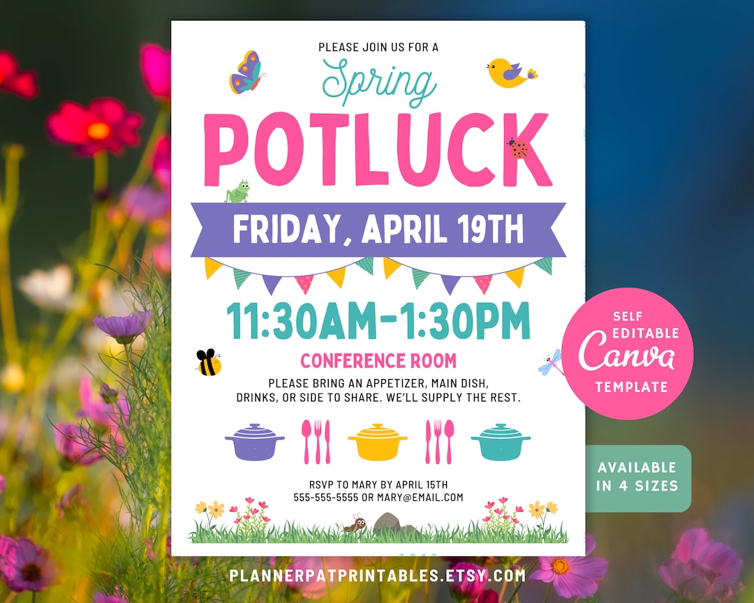 Editable Spring Potluck Invite Printable, Potluck Luncheon Party Flyer ...