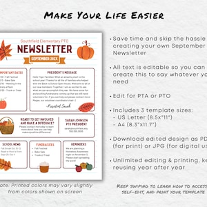 Editable PTA PTO September Newsletter Template Printable, Edit in Canva ...