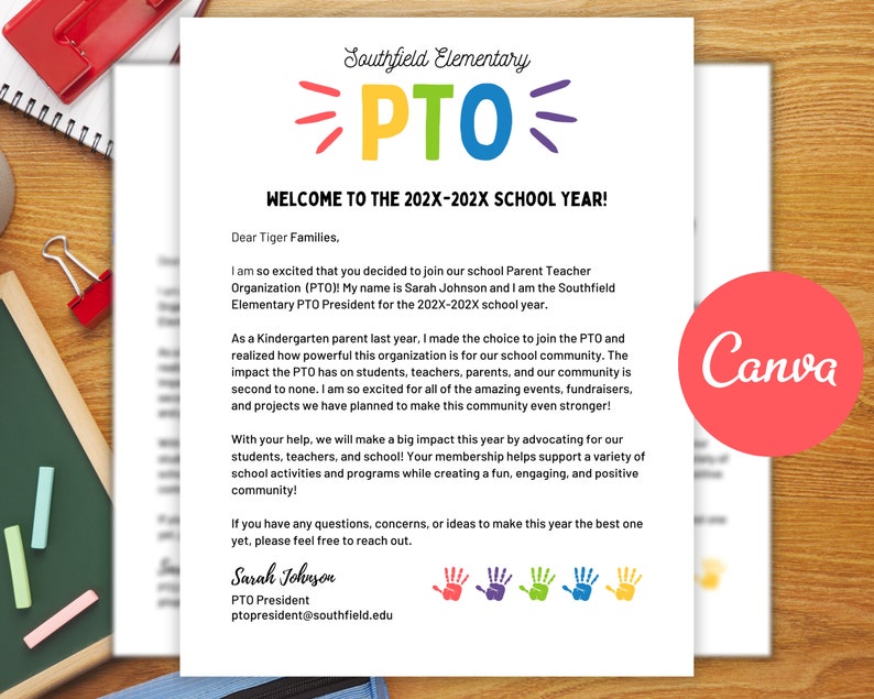 PTO PTA Welcome Letter to Parents Editable Canva Template - Etsy
