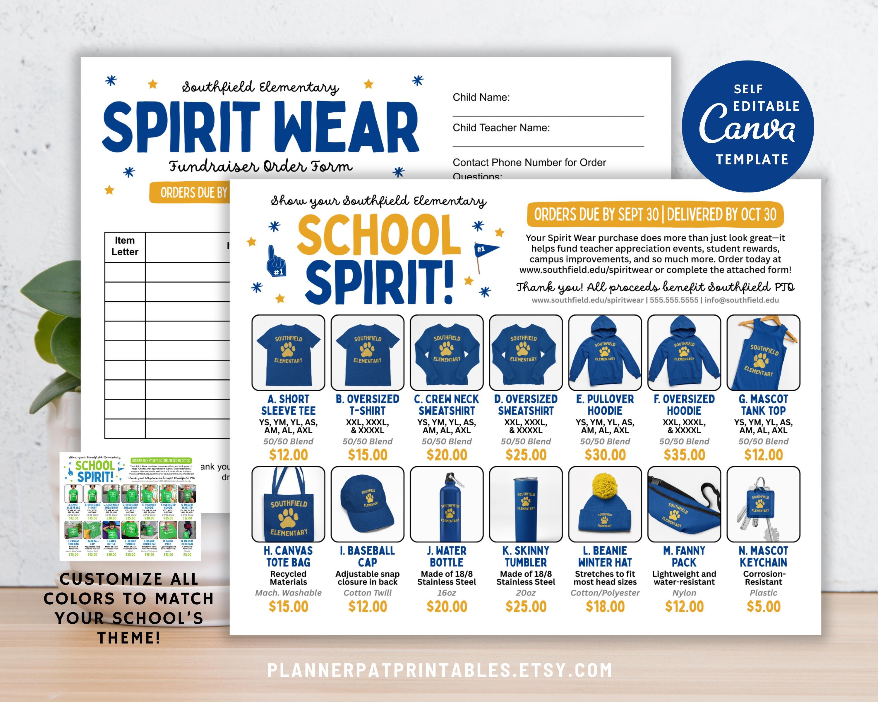 Editable Spirit Wear Order Form Template | PTA PTO Fundraiser (canva ...