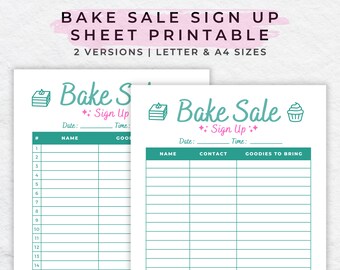 Editable Bake Sale Sign up Sheet - Etsy
