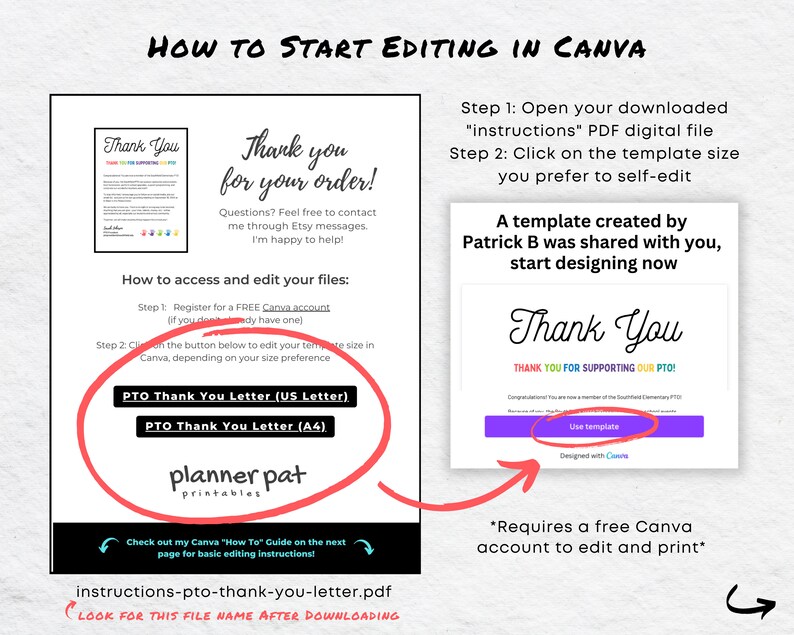 Editable PTO Thank You Letter Template, Edit for PTA - Etsy