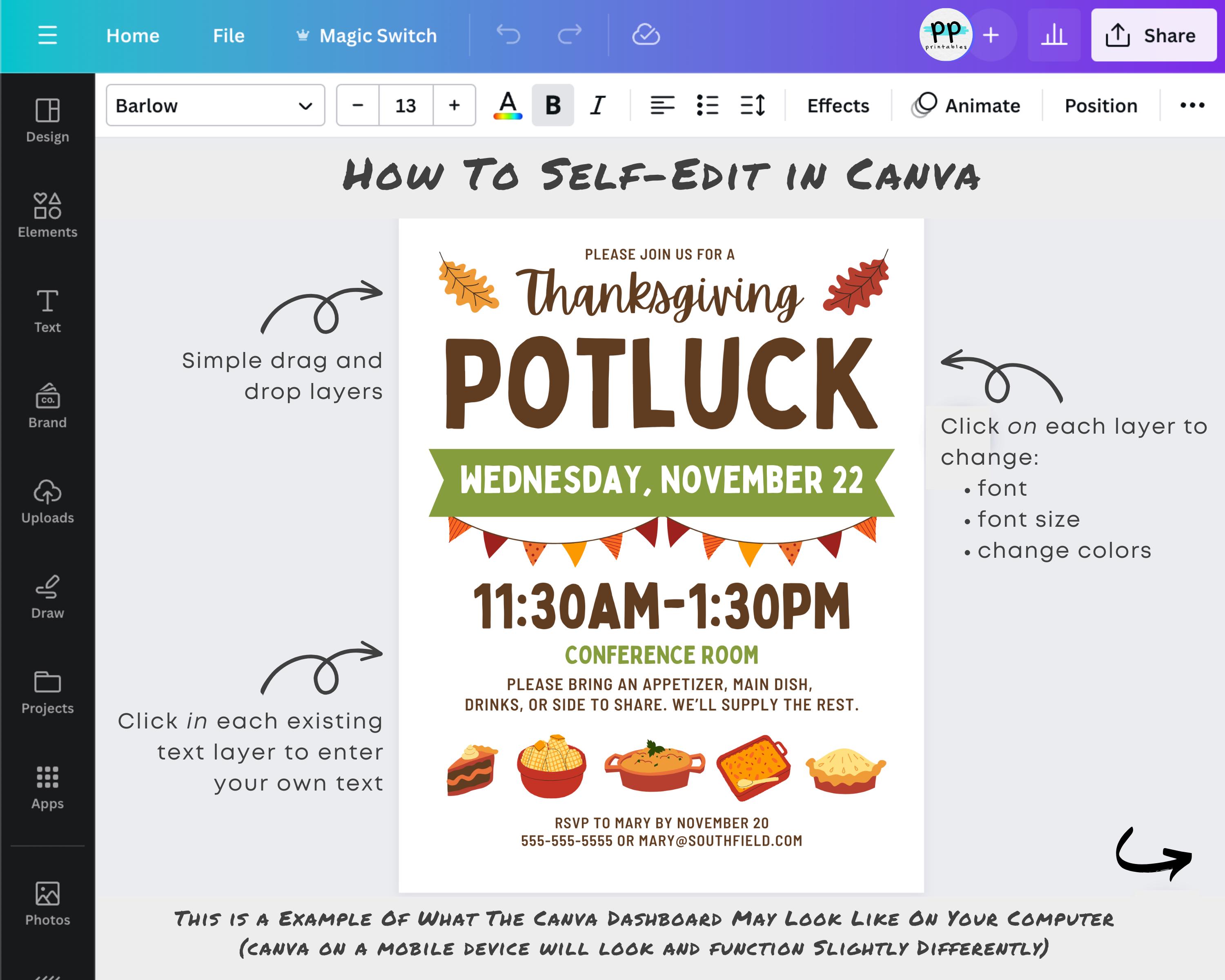 Thanksgiving Potluck Bundle Includes Editable Flyer & Sign up Sheet ...