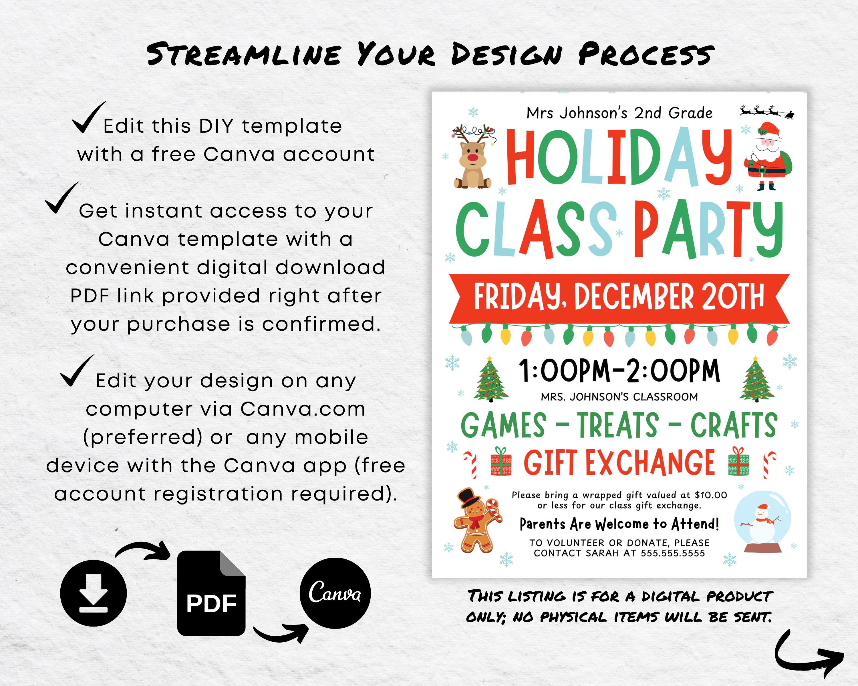 Editable Christmas Class Party Invite, Elementary School Flyer Template ...