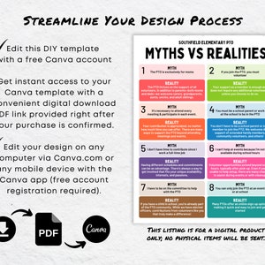 Editable PTO PTA Myths Flyer | Canva School Recruitment Handout ...
