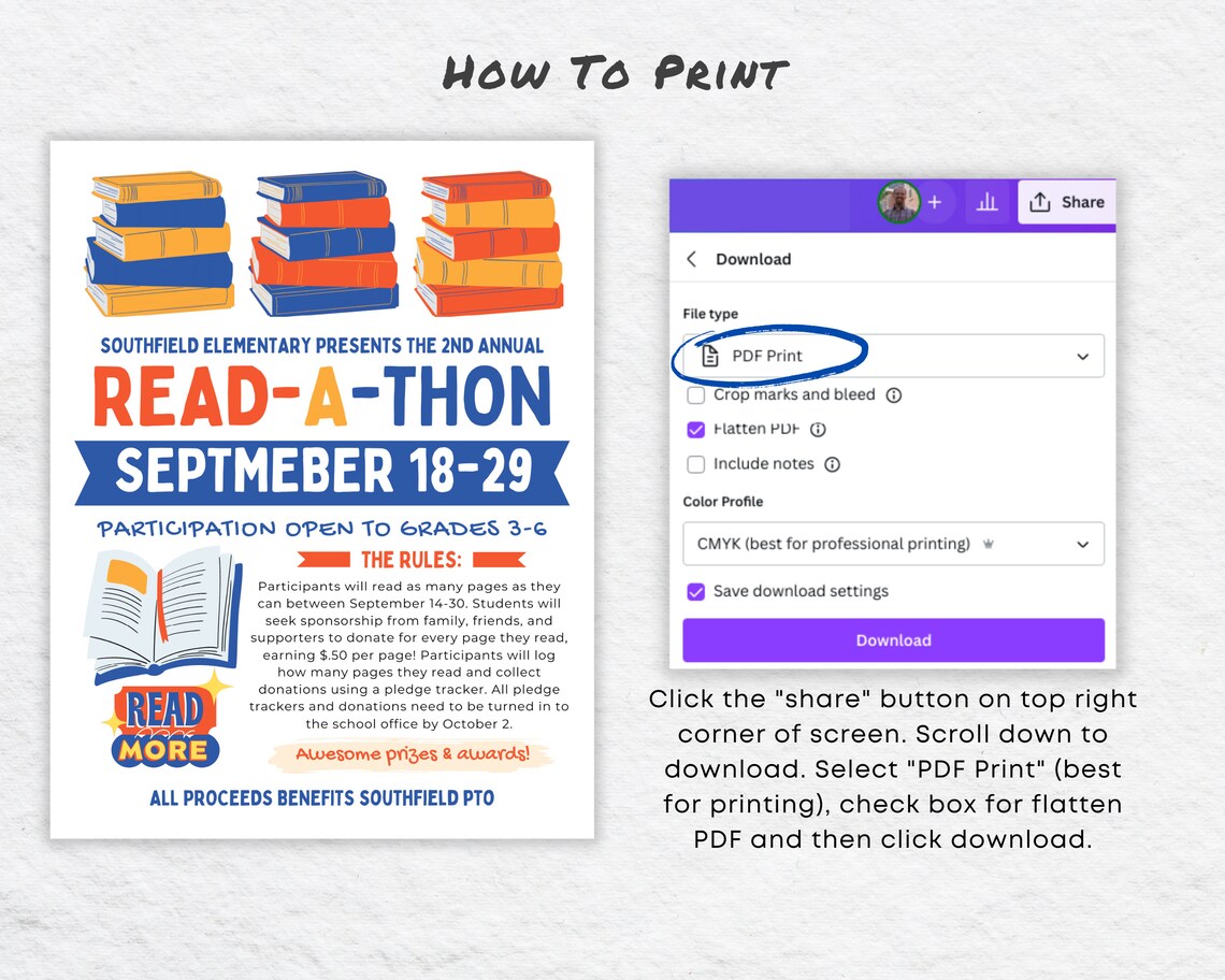 Read-a-thon Flyer Editable Template for Reading Literacy Fundraiser ...