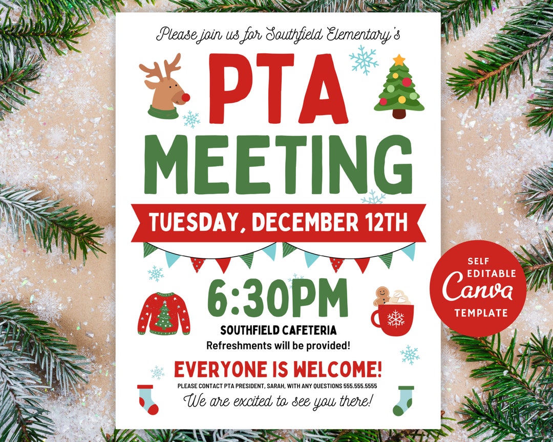 Christmas PTO Meeting Flyer, Editable Canva Template (digital Download ...