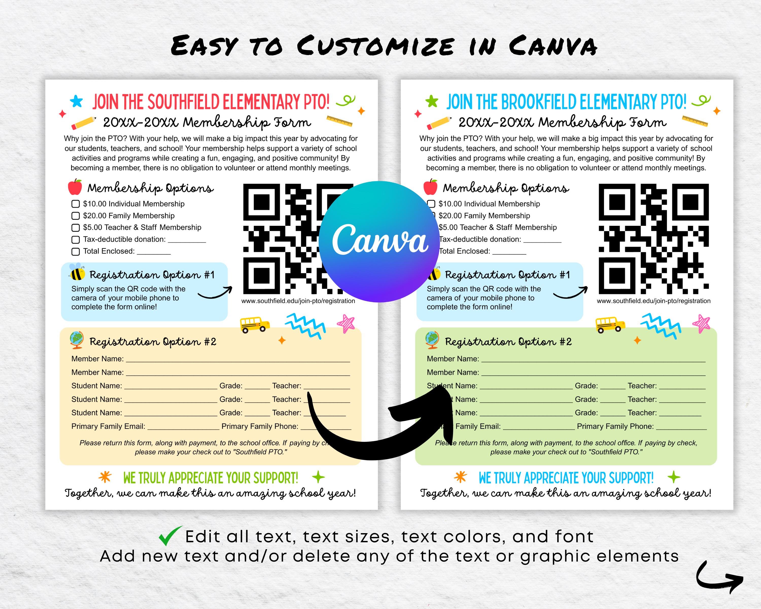 Editable PTO PTA Forms: Canva Volunteer & Membership Templates (digital ...