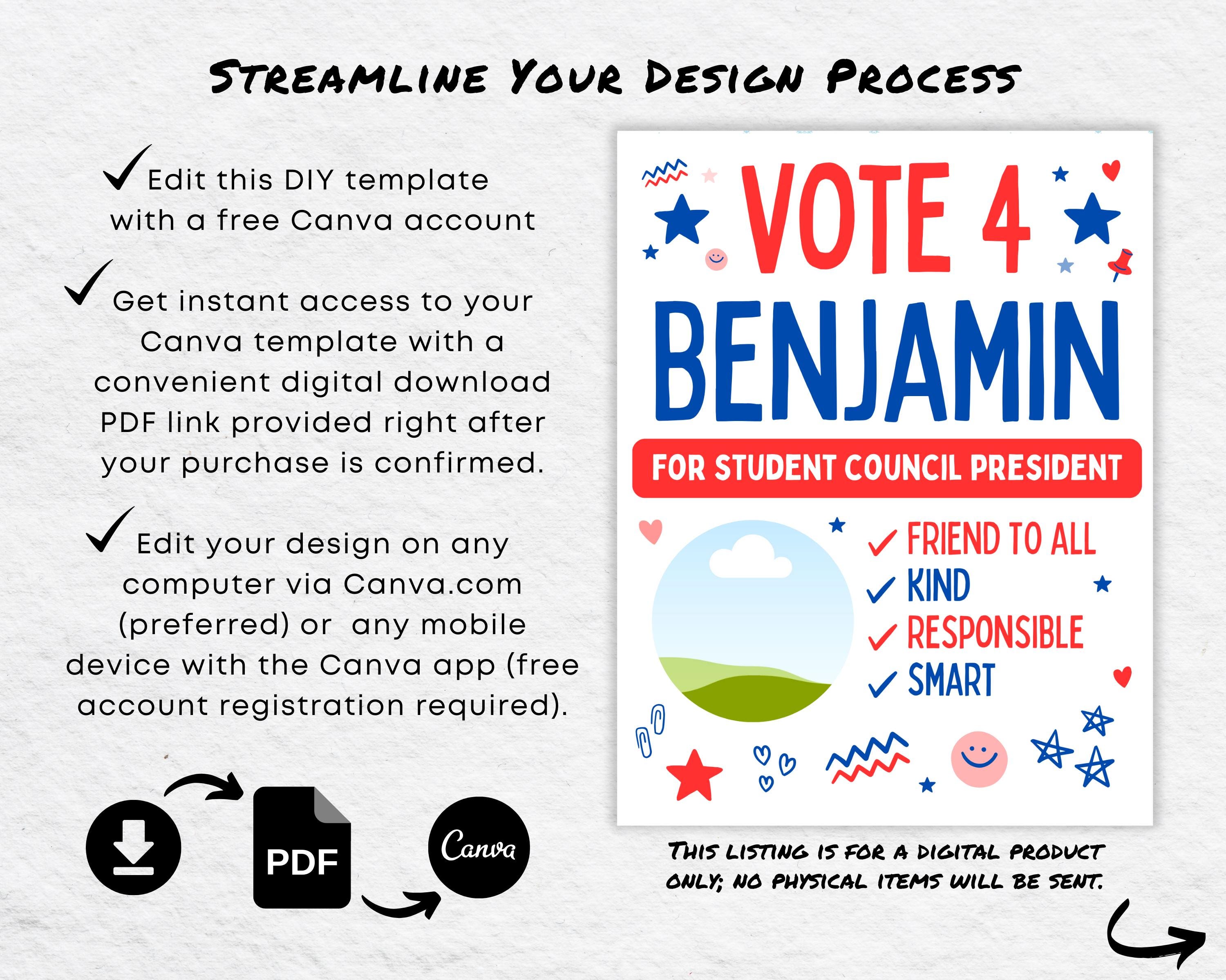 Boy Themed Class Election Flyer Template: Canva Student Vote Poster ...