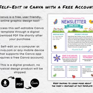 Editable April Newsletter Template, Spring PTO PTA School News, Canva ...