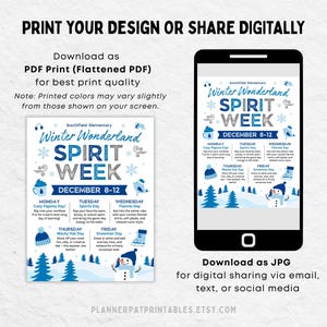 Winter Wonderland Spirit Week Flyer | Editable School Dress-up Days ...