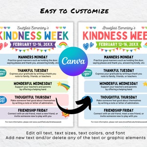 Editable Kindness Week Flyer Template, School Spirit Itinerary (canva ...