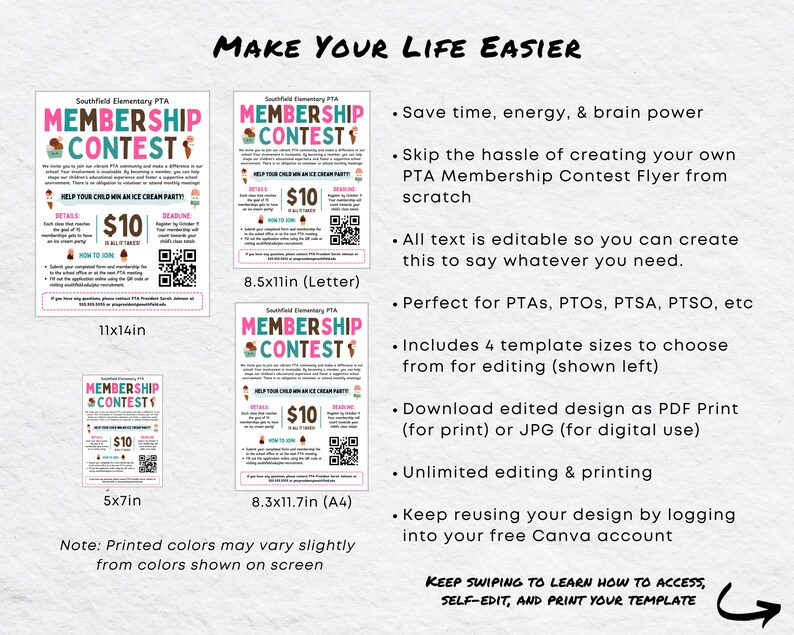 Editable PTA Membership Contest Flyer: Canva Template, School ...