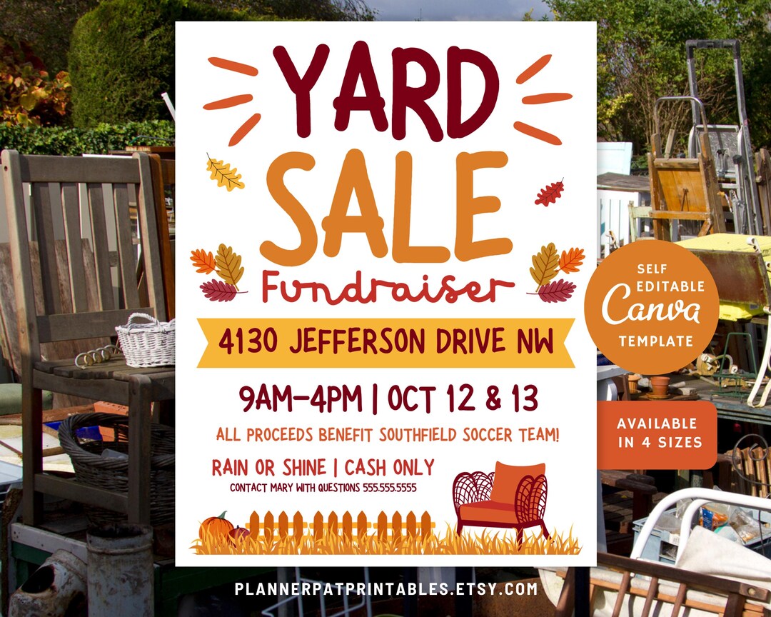 Editable Fall Yard Sale Flyer Template, DIY Community Lawn Sale ...
