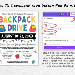 Backpack Drive Flyer Editable Template, School Back Pack Fundraiser ...