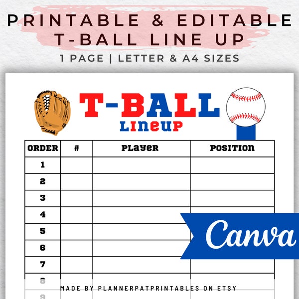 T Ball Snack Sheet - Etsy