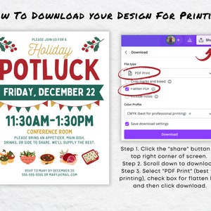 Editable Holiday Potluck Flyer, Christmas Work Potluck Party Canva ...