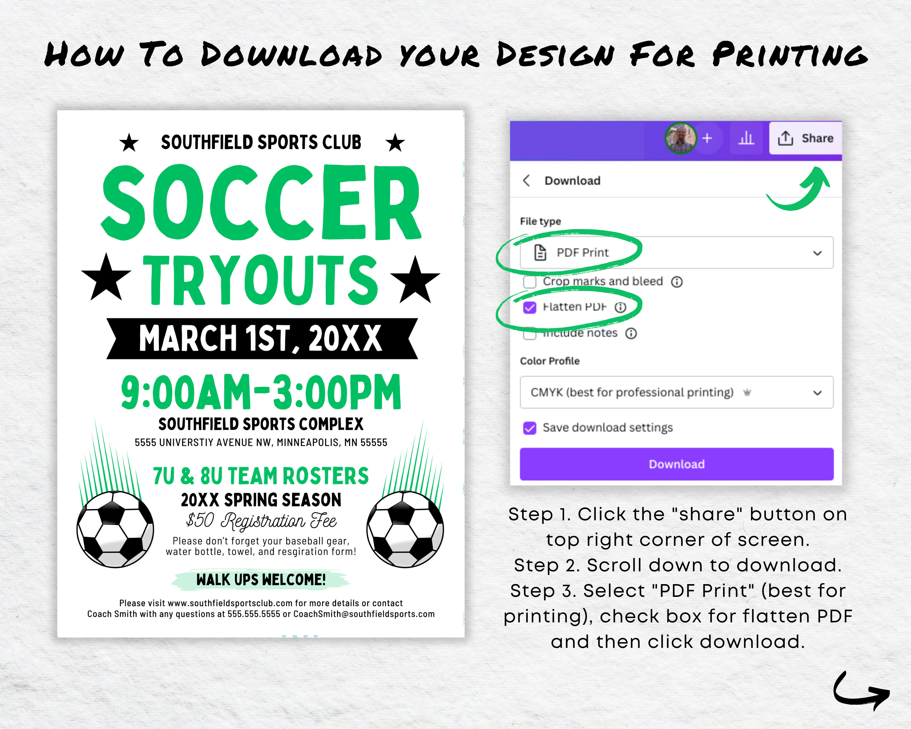 Editable Soccer Tryout Flyer Template, Team Registration Announcement ...