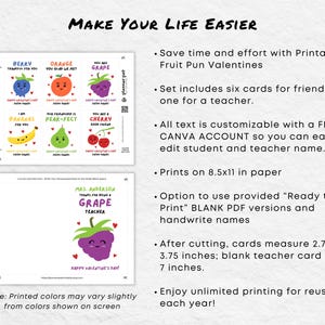 Fruit Valentine Cards for Kids, Punny School Exchange Tags, Editable ...