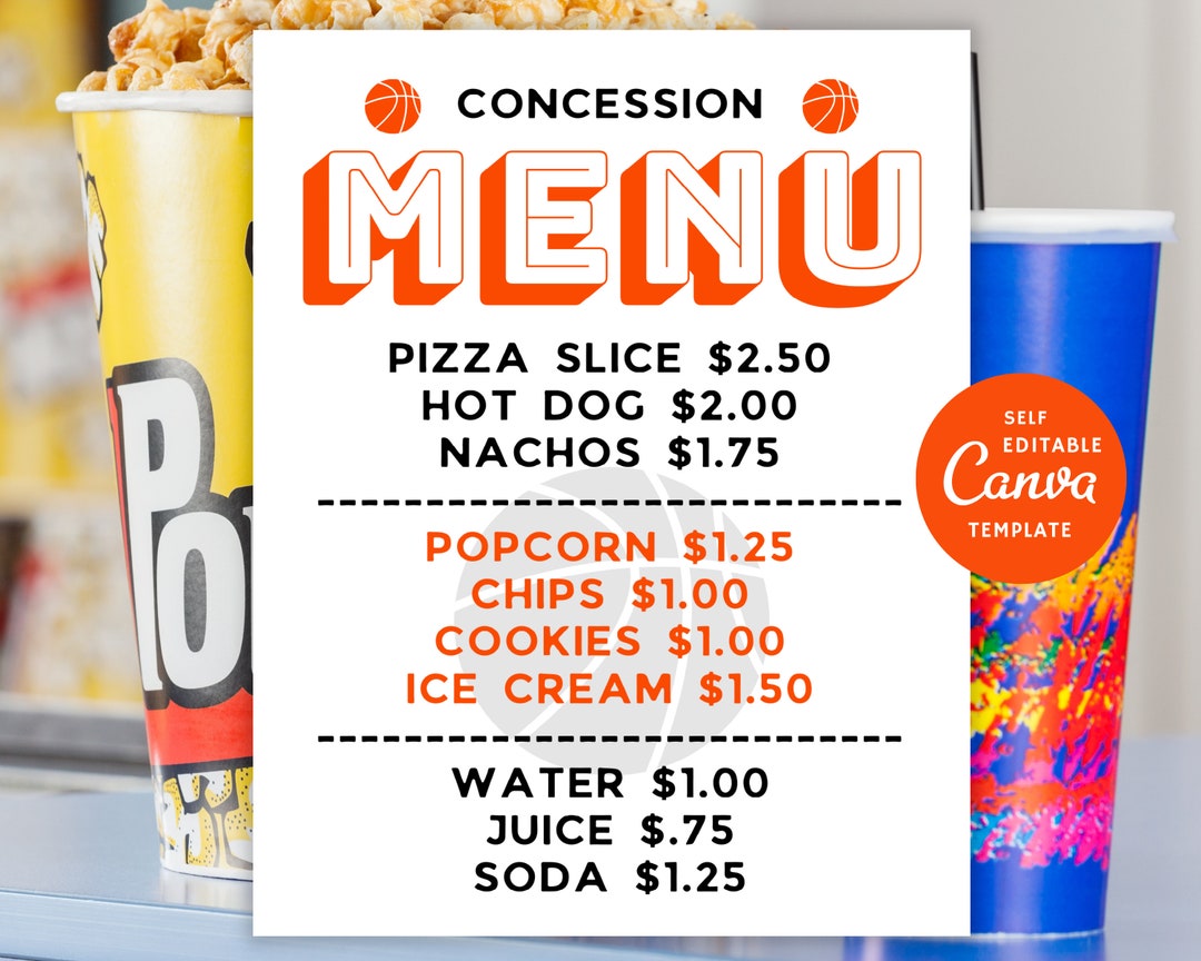 Editable Basketball Concession Menu Template, Concession Stand Sign ...