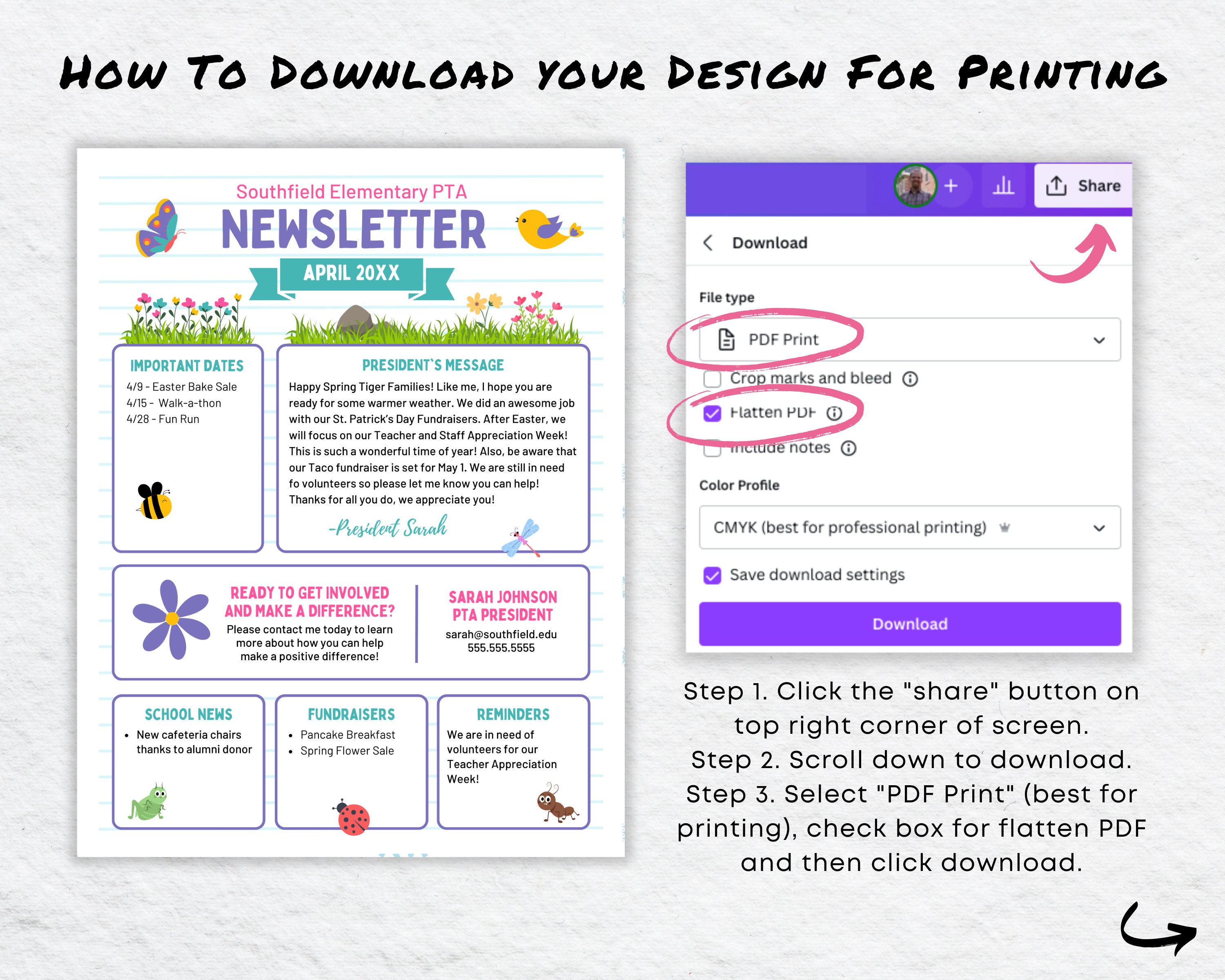 Editable April Newsletter Template, Spring PTO PTA School News, Canva ...