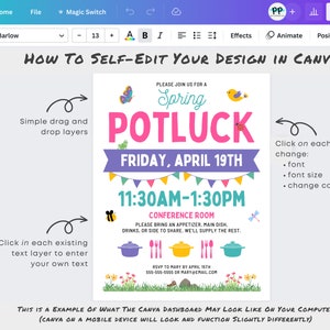 Editable Spring Potluck Invite Printable, Potluck Luncheon Party Flyer ...