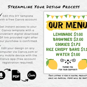 Editable Lemonade Stand Menu Printable, Kids Lemonade Pricing Sign ...