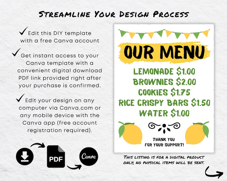 Editable Lemonade Stand Menu Printable, Kids Lemonade Pricing Sign ...