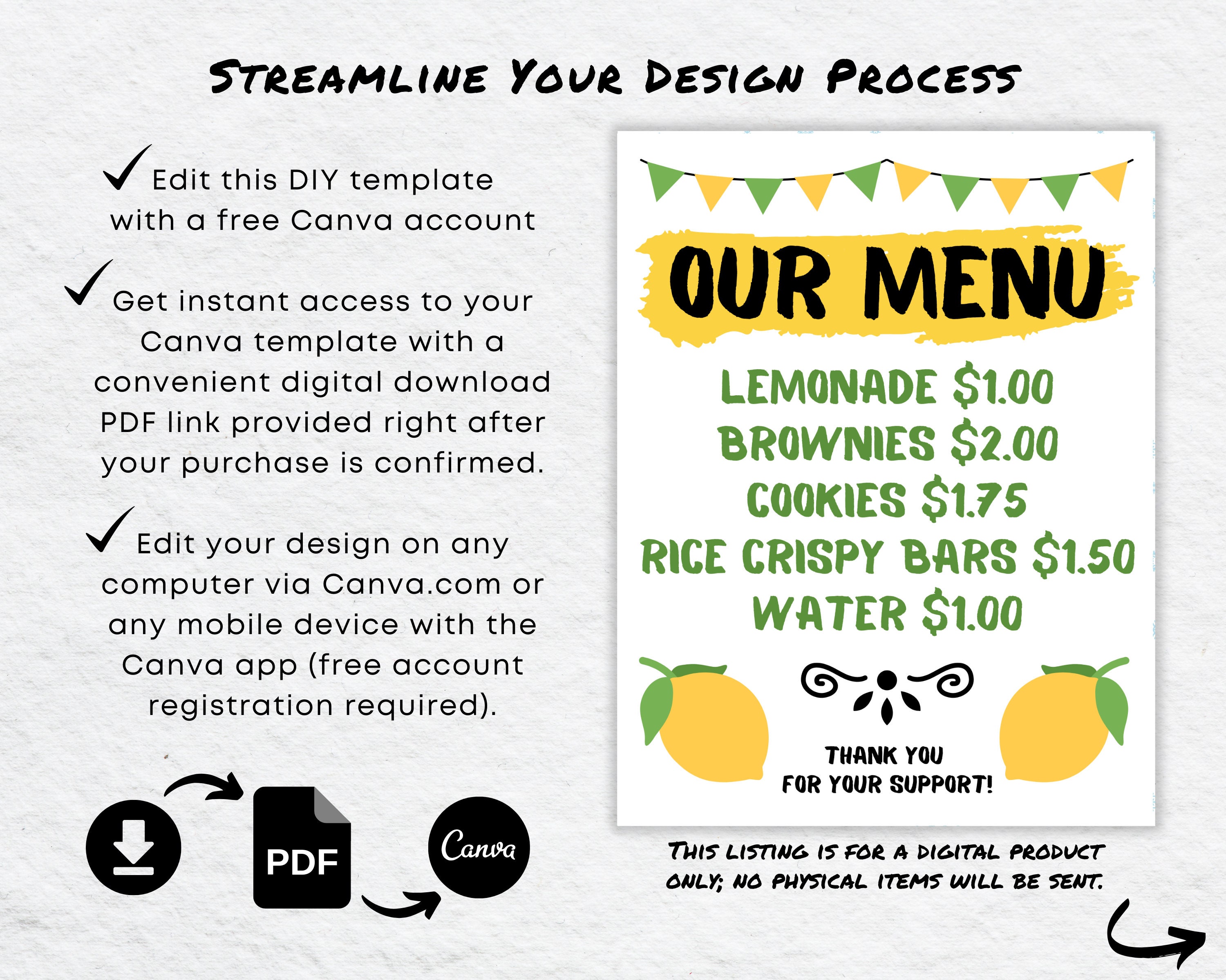Editable Lemonade Stand Menu Printable, Kids Lemonade Pricing Sign ...