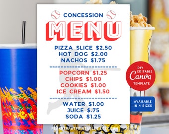Editable Concession Stand Menu Baseball, Instant Download Canva ...