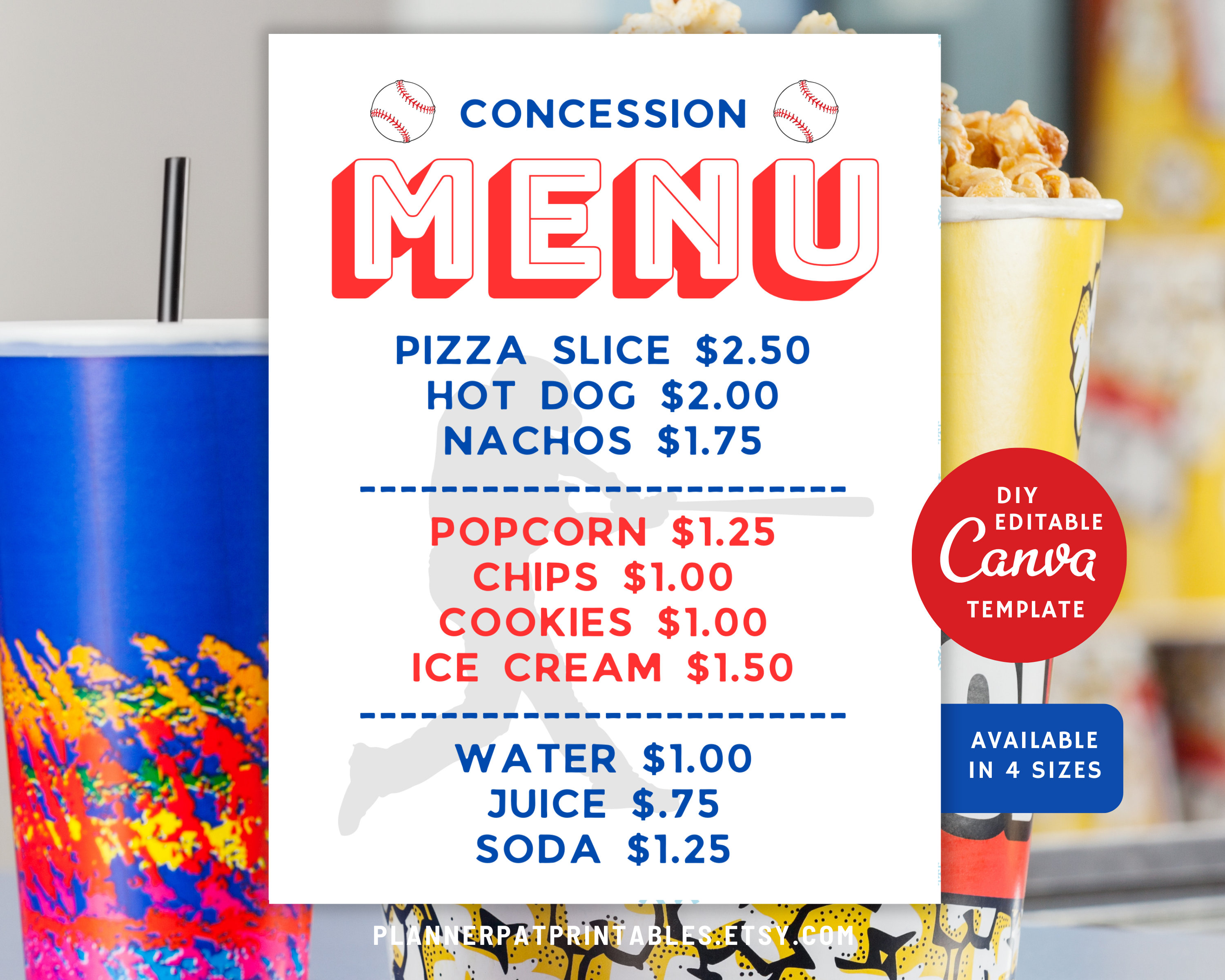 Baseball Concession Stand Menu: Editable Food Party Sign (canva ...
